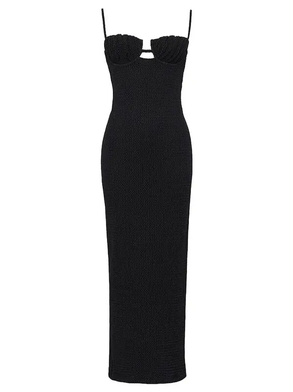 MONTCE Crochet Petal Long Slip Dress - Black