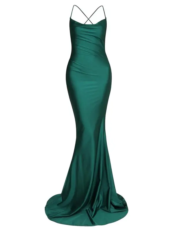 MODA GLAM Jersey Draped Neck Gown - Green