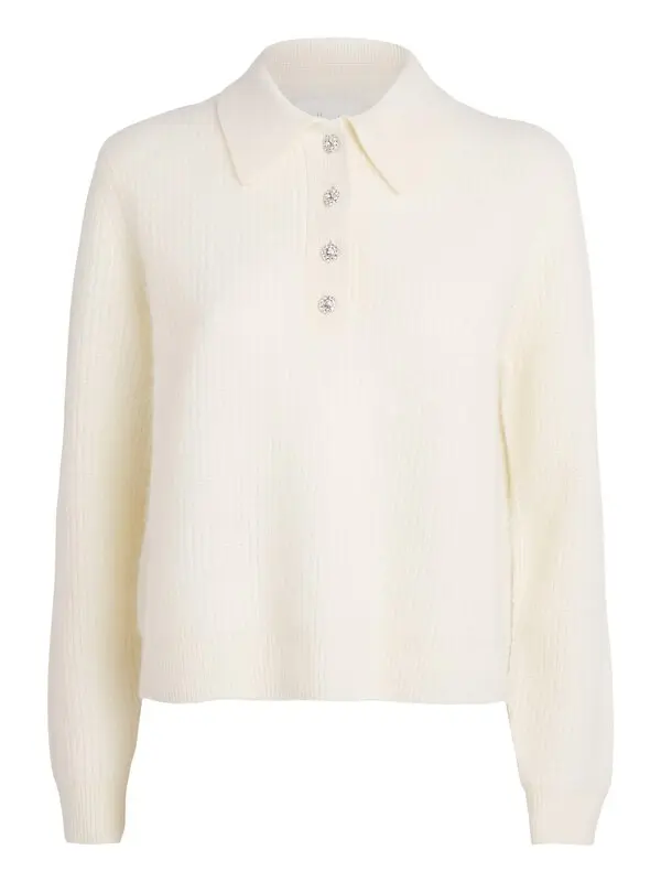 Harrods Cashmere Polo Sweater With Crystal Embellishments - Ivory