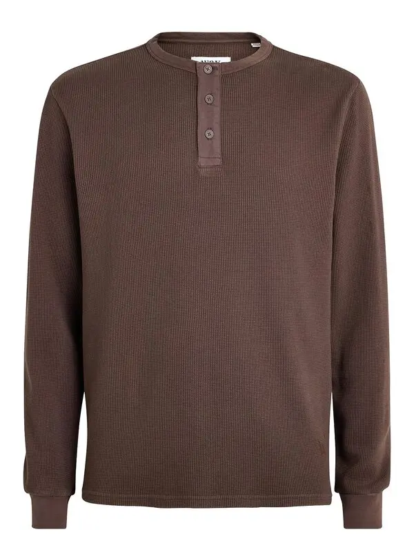 WAX LONDON Cotton Caleb Henley Top - Brown