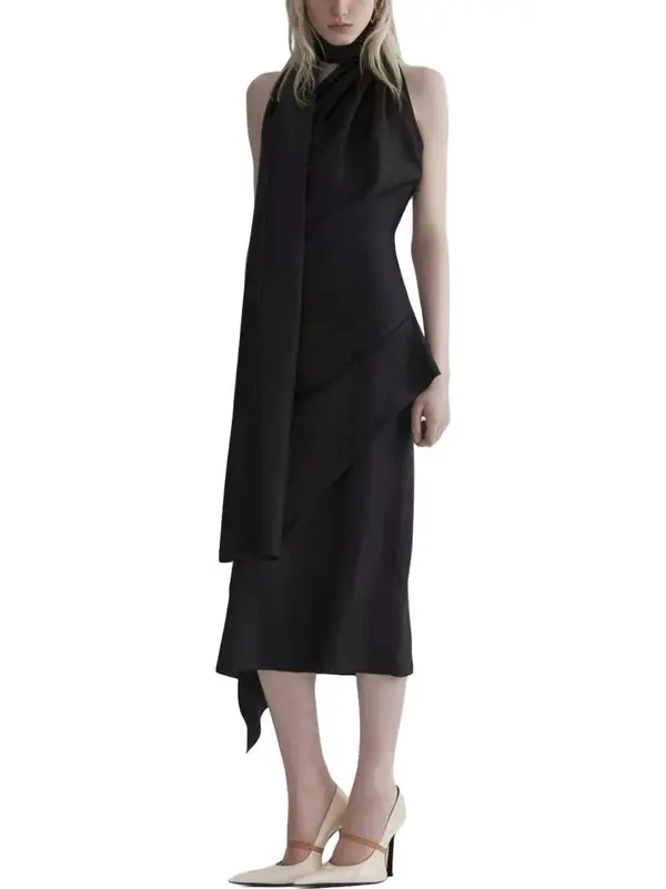 MUGLER Midi Fluid Scarf Dress - Black