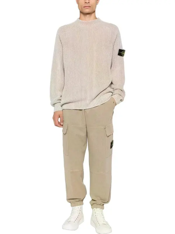 Stone Island Ribbed Knit Logo Patch Sweater - Neutrals