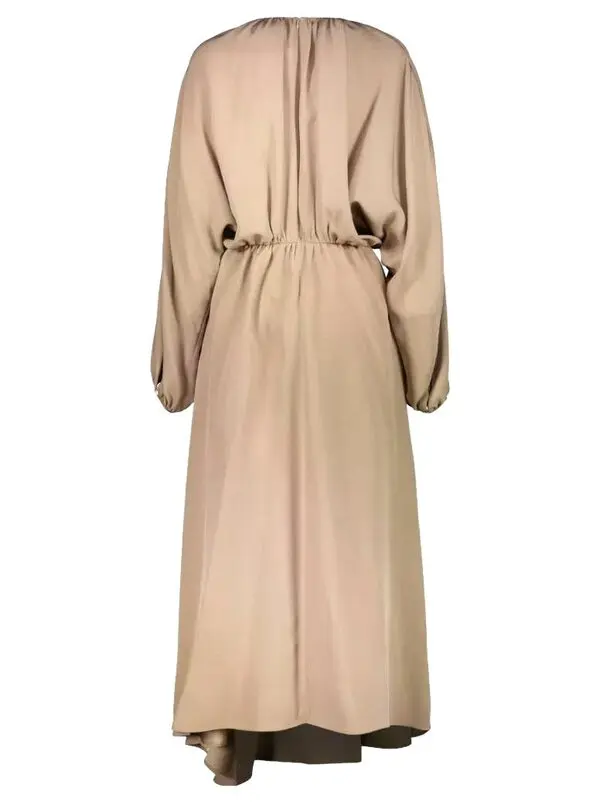 Rochas Asymmetrical Gathered Cuff Midi Dress - Neutrals