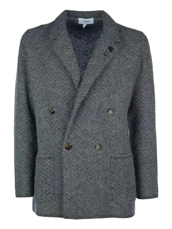LARDINI Mélange Effect Knitted Double-breasted Blazer - Grey