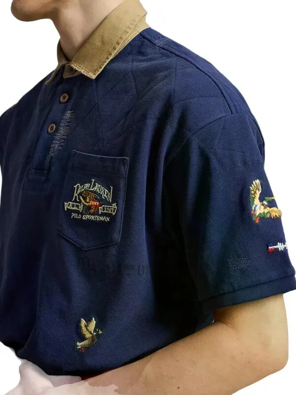 Polo Ralph Lauren Duck-embroidered Quilted-yoke Polo Shirt - Blue
