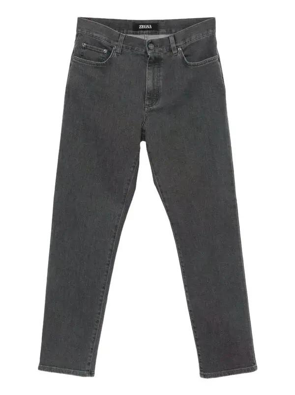 Zegna Straight-leg Jeans With Rear Logo Patch - Grey