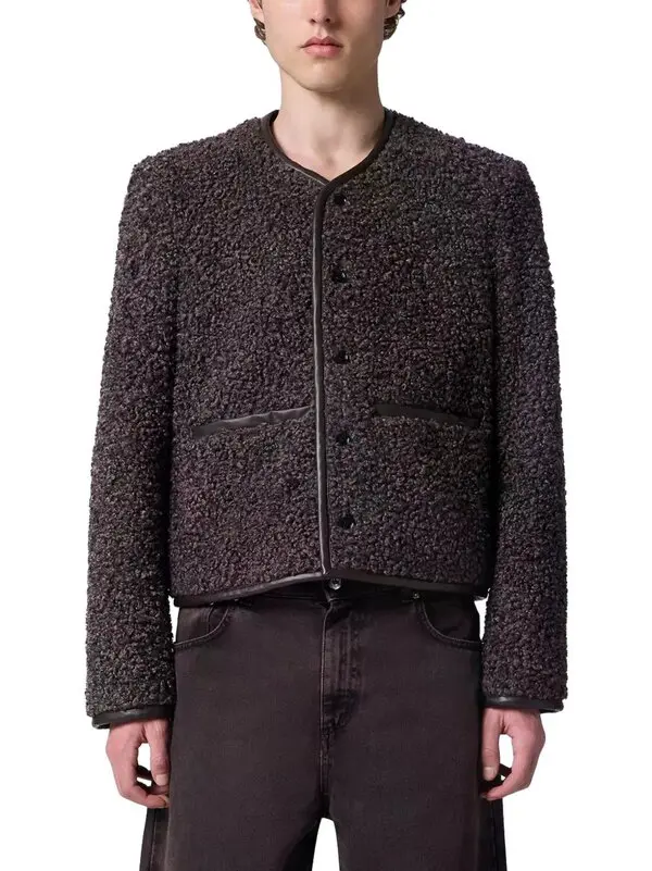 MSGM Bouclé-texture Leather-trimmed Jacket - Brown