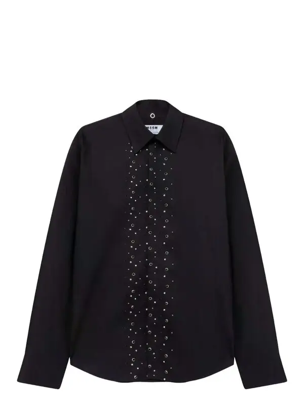 MSGM Crystal-embellished Logo-embroidered Shirt - Black