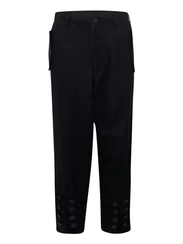 Yohji Yamamoto Cropped Trousers With Button Embellishments - Black