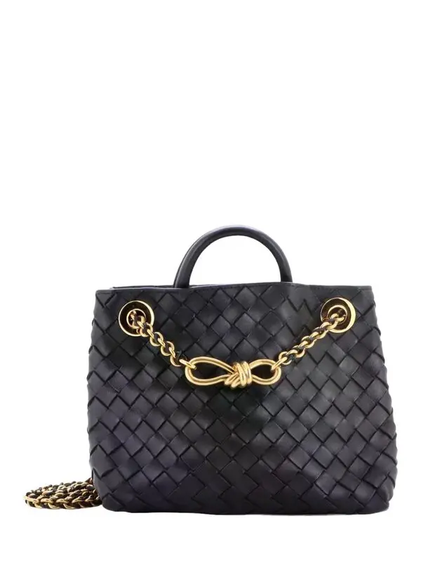 Bottega Veneta Andiamo Chain Top Handle Bag Intrecciato Nappa Small Satchel - Black