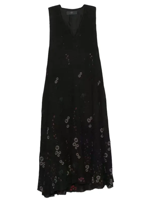 MARC LE BIHAN Floral Embroidered V-neck Maxi Dress - Black