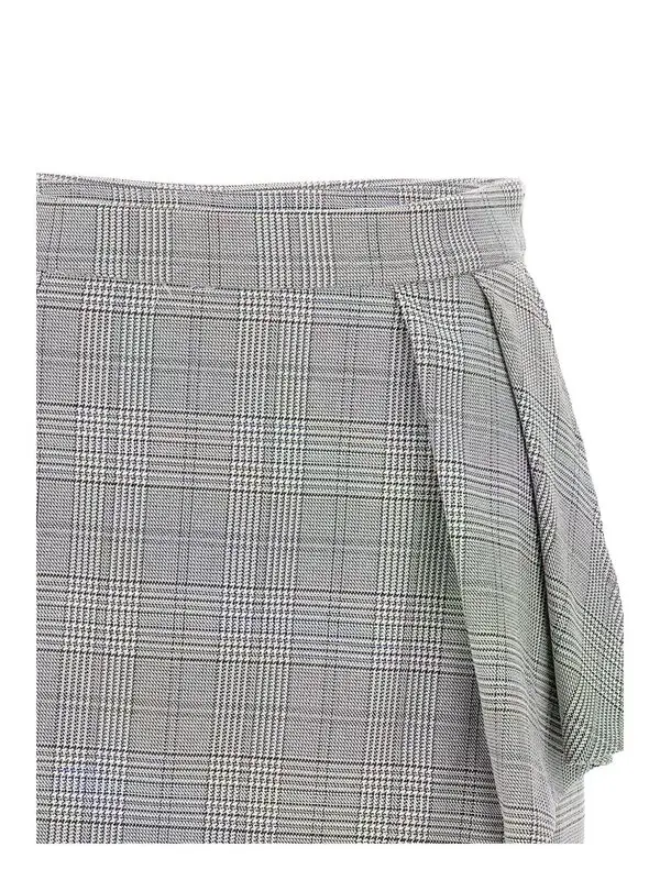 KAOS Check-pattern Ruffled Detail Wrap Skirt - Grey