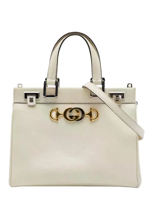 Gucci Zumi Top Handle Satchel In Grained Calfskin - White
