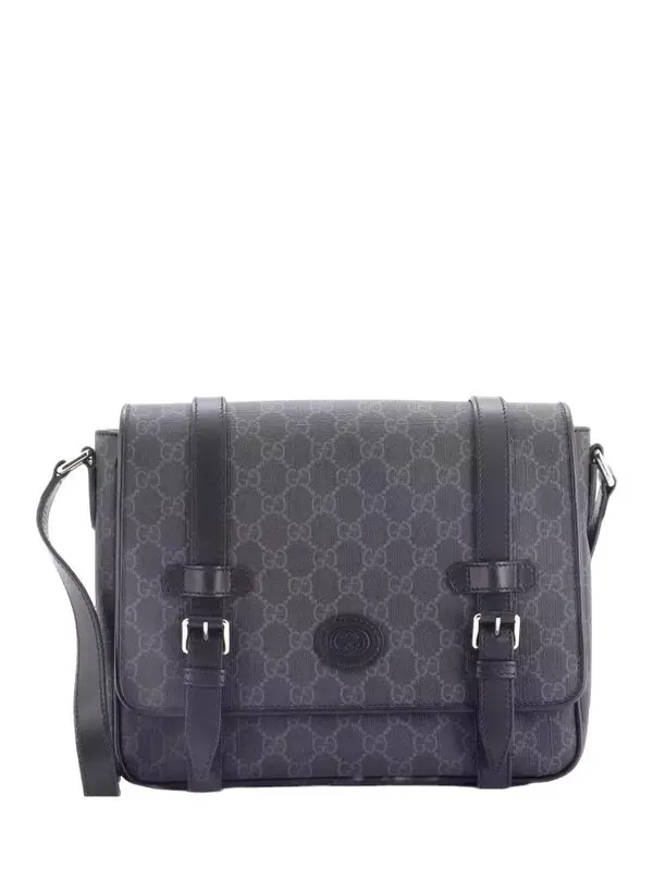 Gucci Gg Coated Canvas Leather Messenger Bag - Black