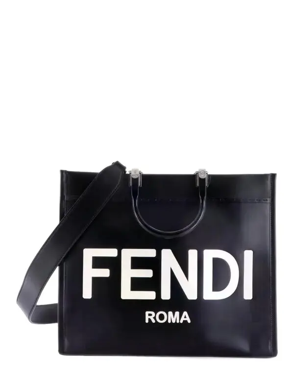 Fendi Sunshine Shopper Leather Medium Tote Bag - Black