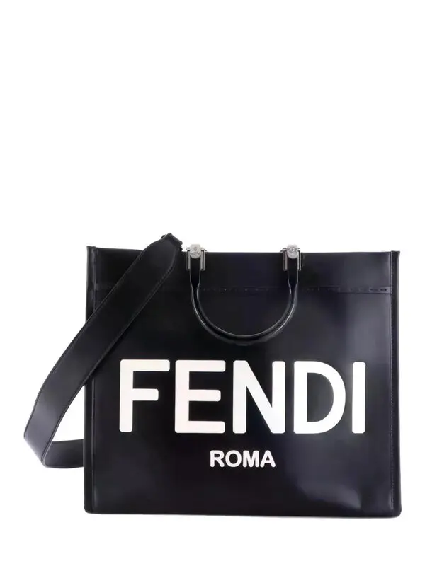 Fendi Sunshine Shopper Medium Leather Tote Bag - Black