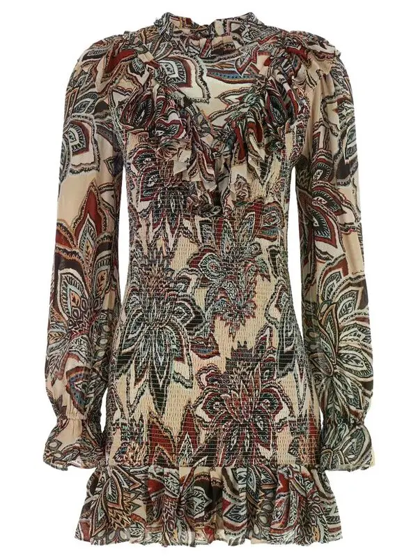 Farm Rio Tapestry Ruffled Smocked Dress - Multicolour