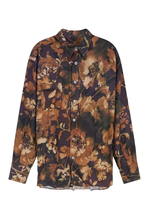 ON ME THE SHIRT Floral-pattern Pointed-collar Shirt - Brown