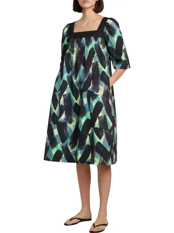 Saint Laurent 1990s Printed Cotton Midi Dress - Black