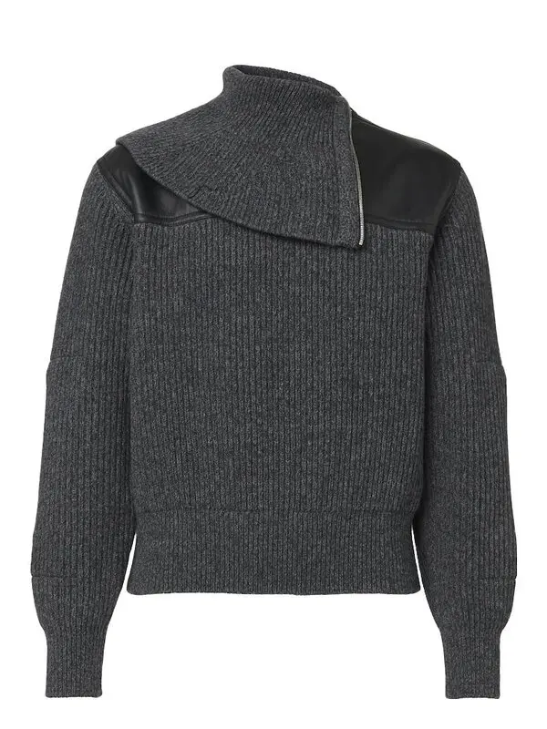 Bottega Veneta Leather-trimmed Wool And Cashmere Sweater - Grey