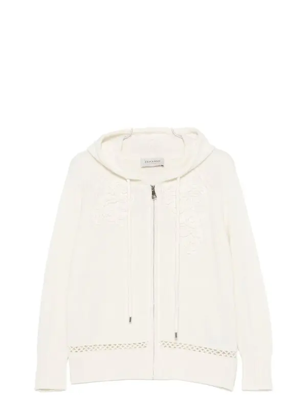 Ermanno Scervino Wool And Cashmere Hoodie With Floral Embroidery - White
