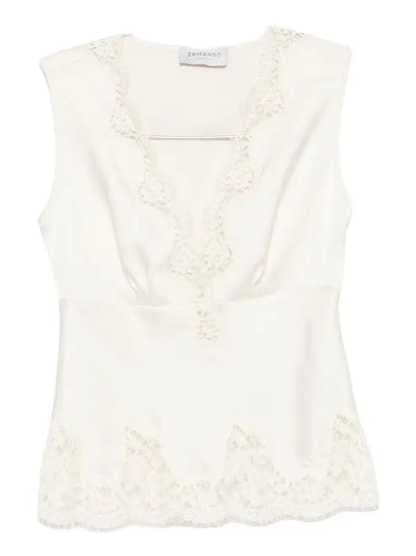 Ermanno Scervino Lace Trimmed V-neck Tank Top - White