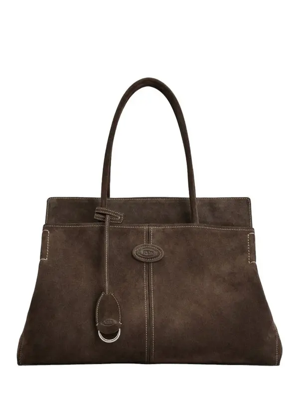 TOD'S Suede Leather Medium Tote - Brown