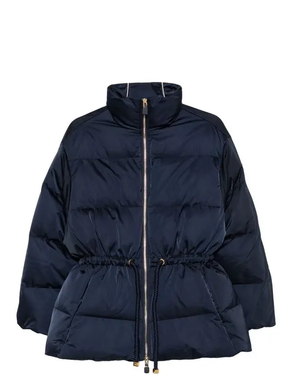 Elisabetta Franchi Quilted Short Down Jacket With Drawstring Waist - Blue