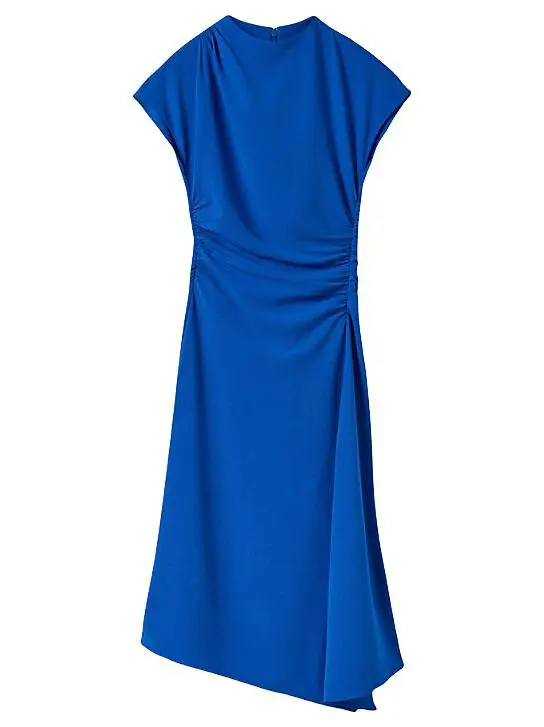 Whistles Ruched Short-sleeved Crepe Midi Dress - Blue