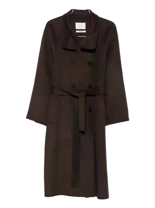 VICOLO Double-breasted Belted Coat - Brown