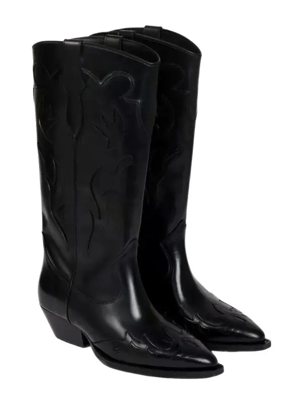 Sandro Embroidered Leather Boots - Black