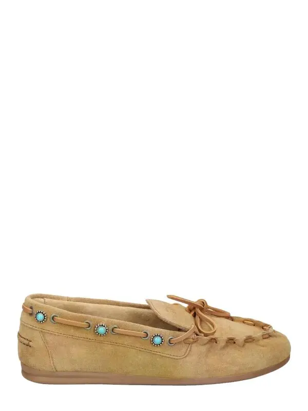 POSA Turquoise Embellished Lace-up Suede Loafers - Neutrals