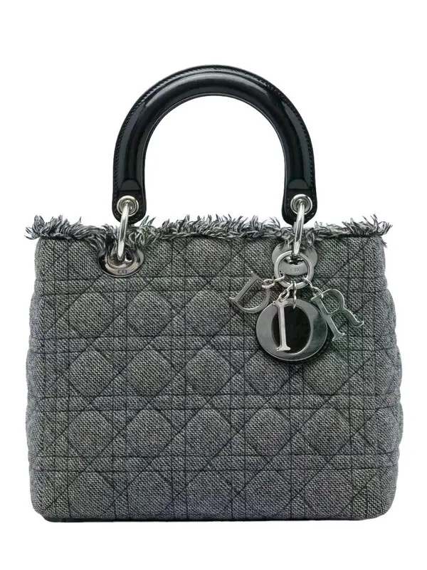 Dior Medium Tweed Cannage Lady Satchel - Grey