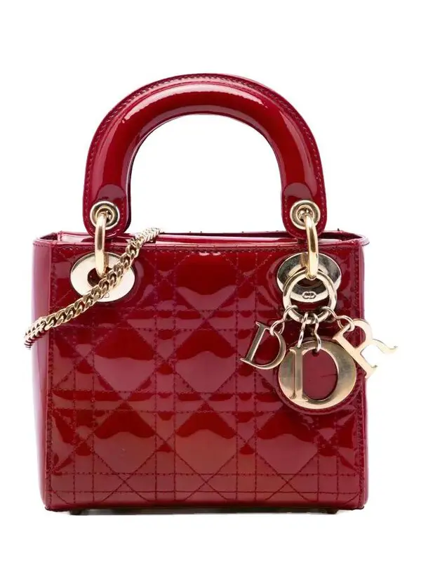 Dior Patent Cannage Lady Satchel - Red