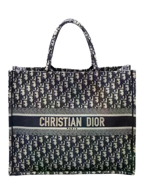 Dior Large Oblique Embroidered Canvas Book Tote Bag - Blue