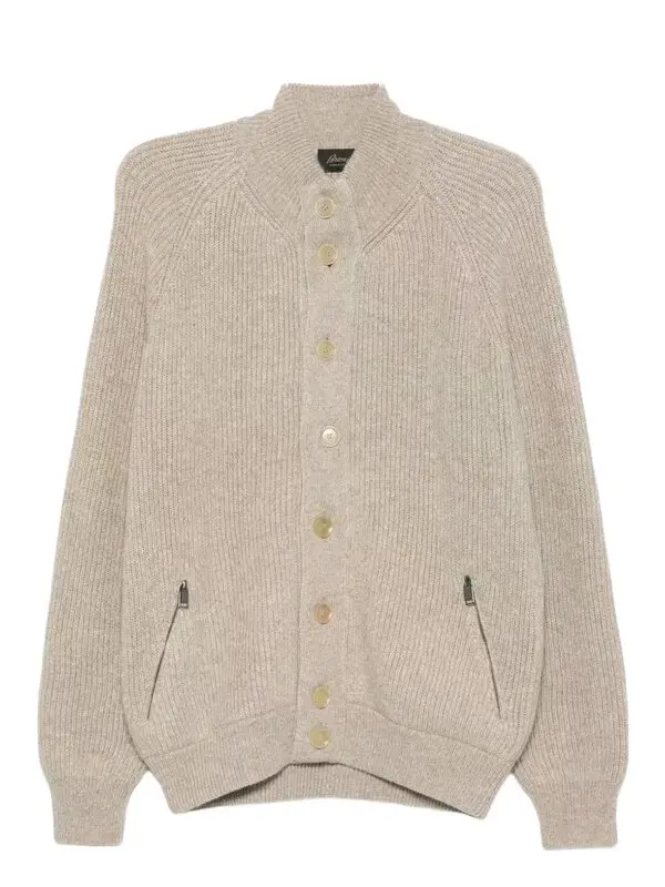 Brioni Ribbed-knit High-neck Cardigan - Neutrals