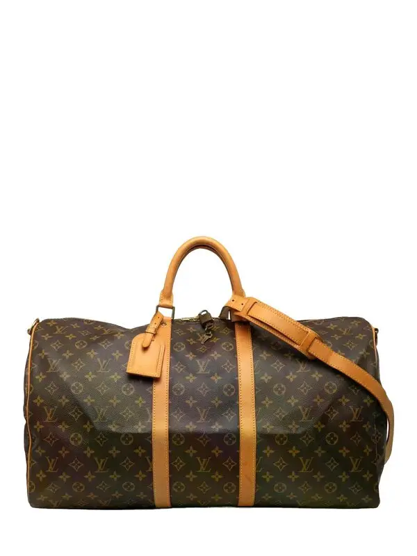 LOUIS VUITTON Monogram Keepall Bandouliere 55 Travel Bag - Brown