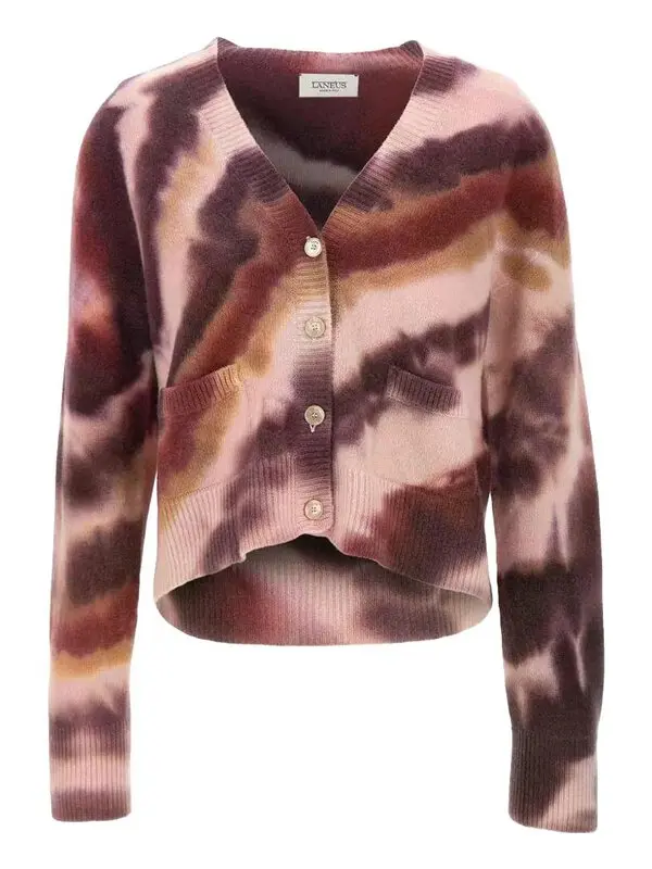 LANEUS Gradient Patterned V-neck Cardigan - Pink