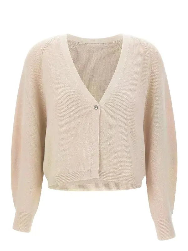 Hemisphere Ribbed Knit V-neck Cardigan - Neutrals