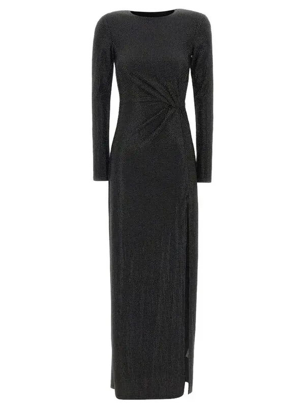 TWENTY FOURHAITCH Zinae Rhinestone-embellished Ruched Maxi Dress - Black