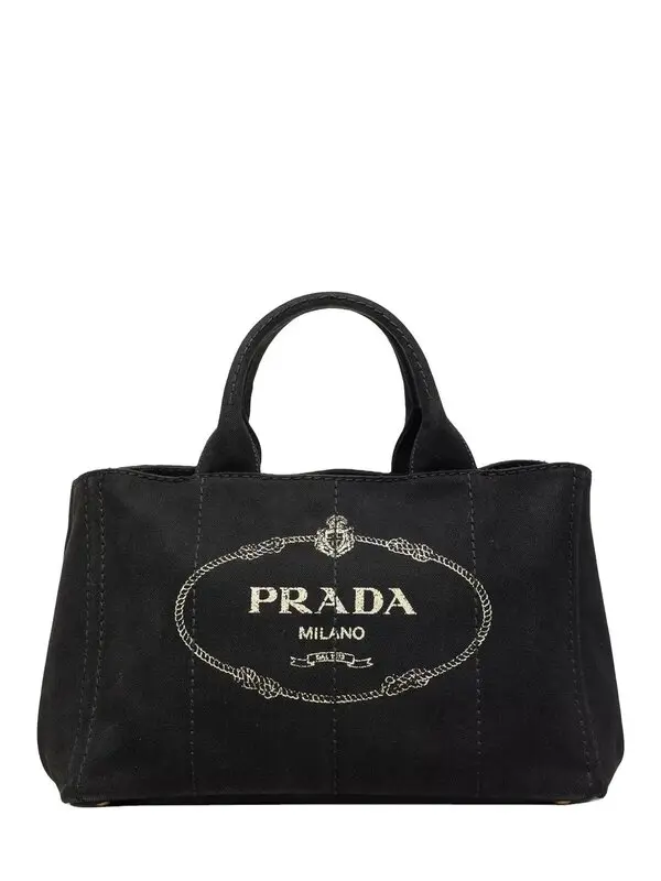 Prada Canvas Canapa Logo Tote Satchel - Black