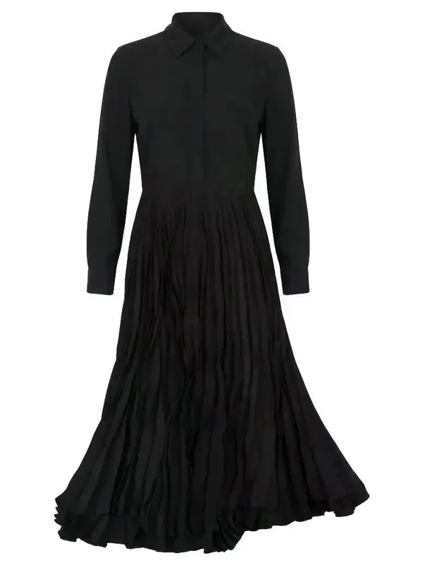 Valentino Garavani Long Sleeve Pleated Dress - Black