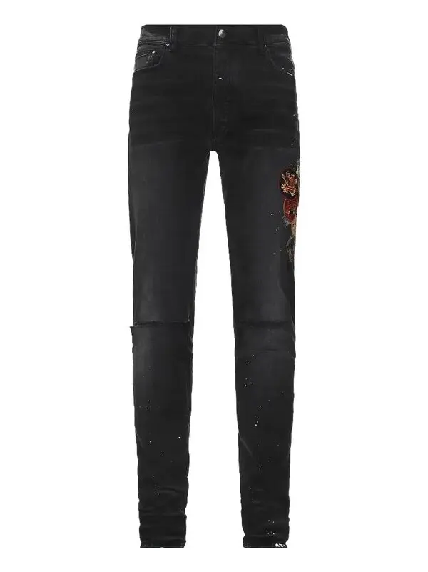 Amiri Patch Detail Distressed Jeans - Black