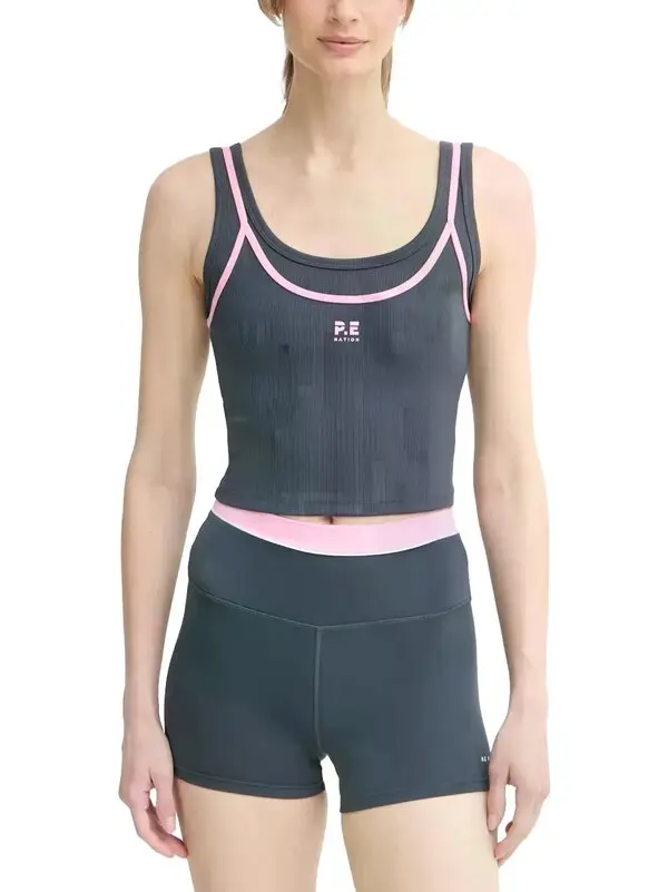 P.E Nation Ribbed Contrast Trim Cropped Tank Top - Blue