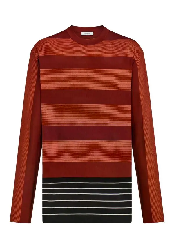 FERRAGAMO Striped Viscose Crew Neck Sweater - Red