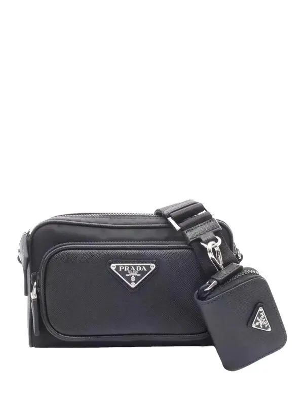 Prada Tessuto Saffiano Crossbody Bag With Pouch - Black