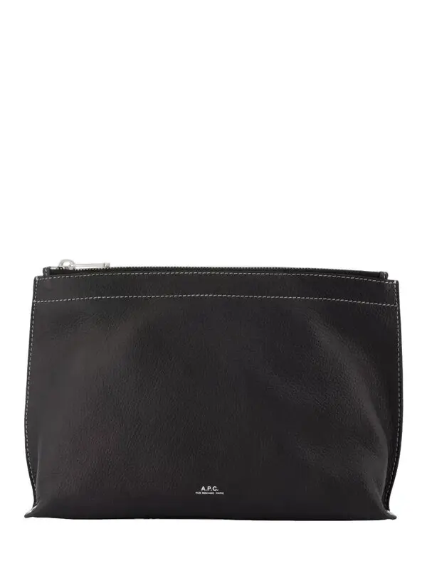 A.p.c. Grained Leather Vanity Case With Stud Detailing - Black