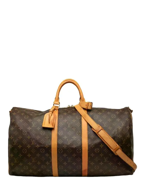LOUIS VUITTON Monogram Keepall Bandouliere 55 Travel Bag - Brown