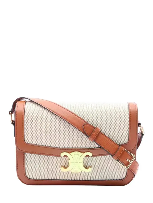 Celine Classique Canvas And Calfskin Triomphe Crossbody Bag - Neutrals