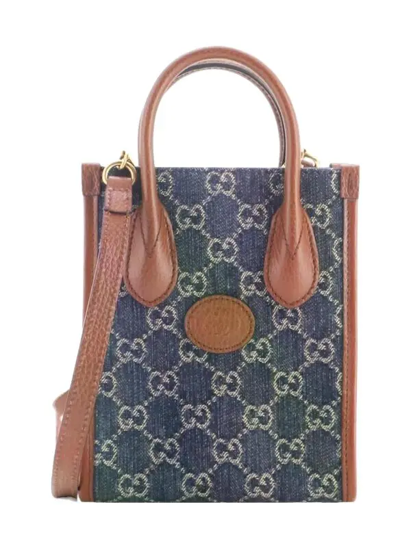 Gucci Interlocking G Patch Denim Mini Satchel - Blue